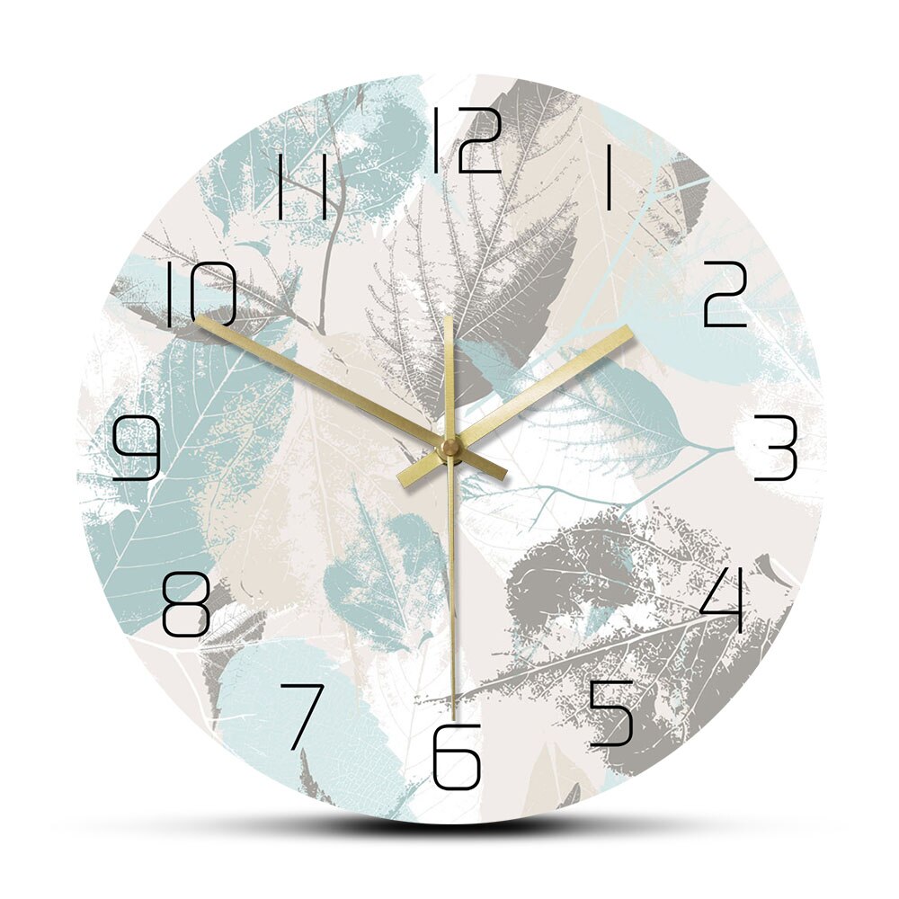Fresh Leaves Plant Pattern Modern Wall Clock Silen... – Grandado