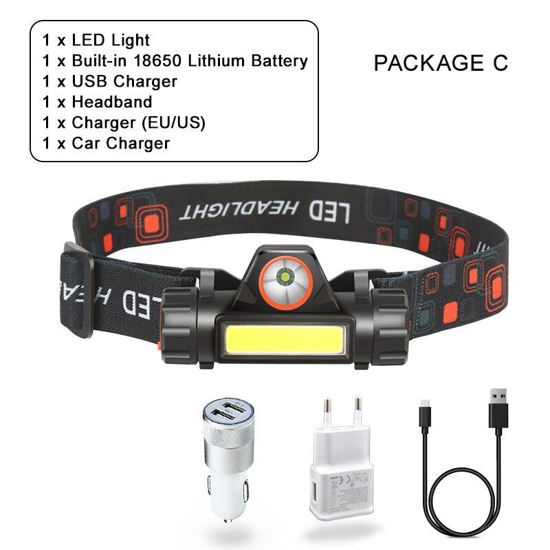 Light Weight Q5+COB Headlamp with Rechargeable 186... – Vicedeal