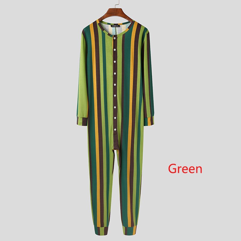 Incerun homens listrado pijamas macacão manga long... – Vicedeal