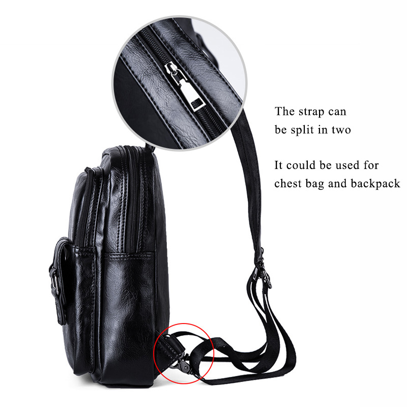 Black Leather PU Small Backpack for Men Multi-func... – Grandado