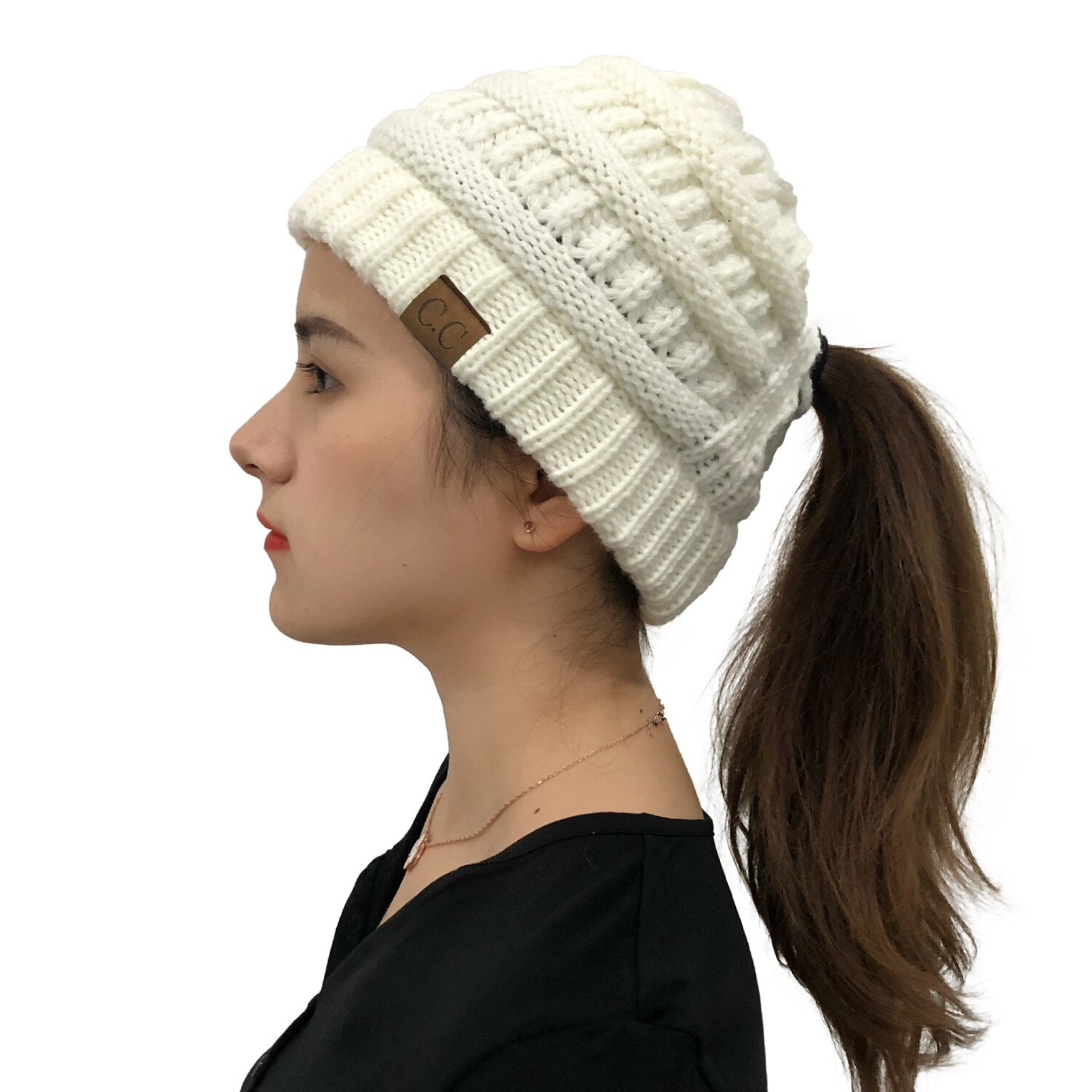 Winter Hats For Women Pompom CC Beanie Horsetail C... – Grandado