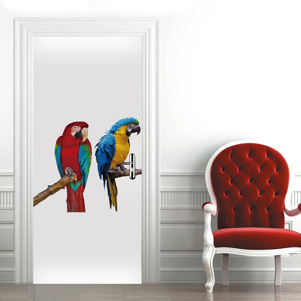Twee Papegaai Deur Stickers Rood Blauw Vogel Takke... – Grandado