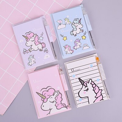cartoon unicorn + pen notebook mini portable week ... – Grandado