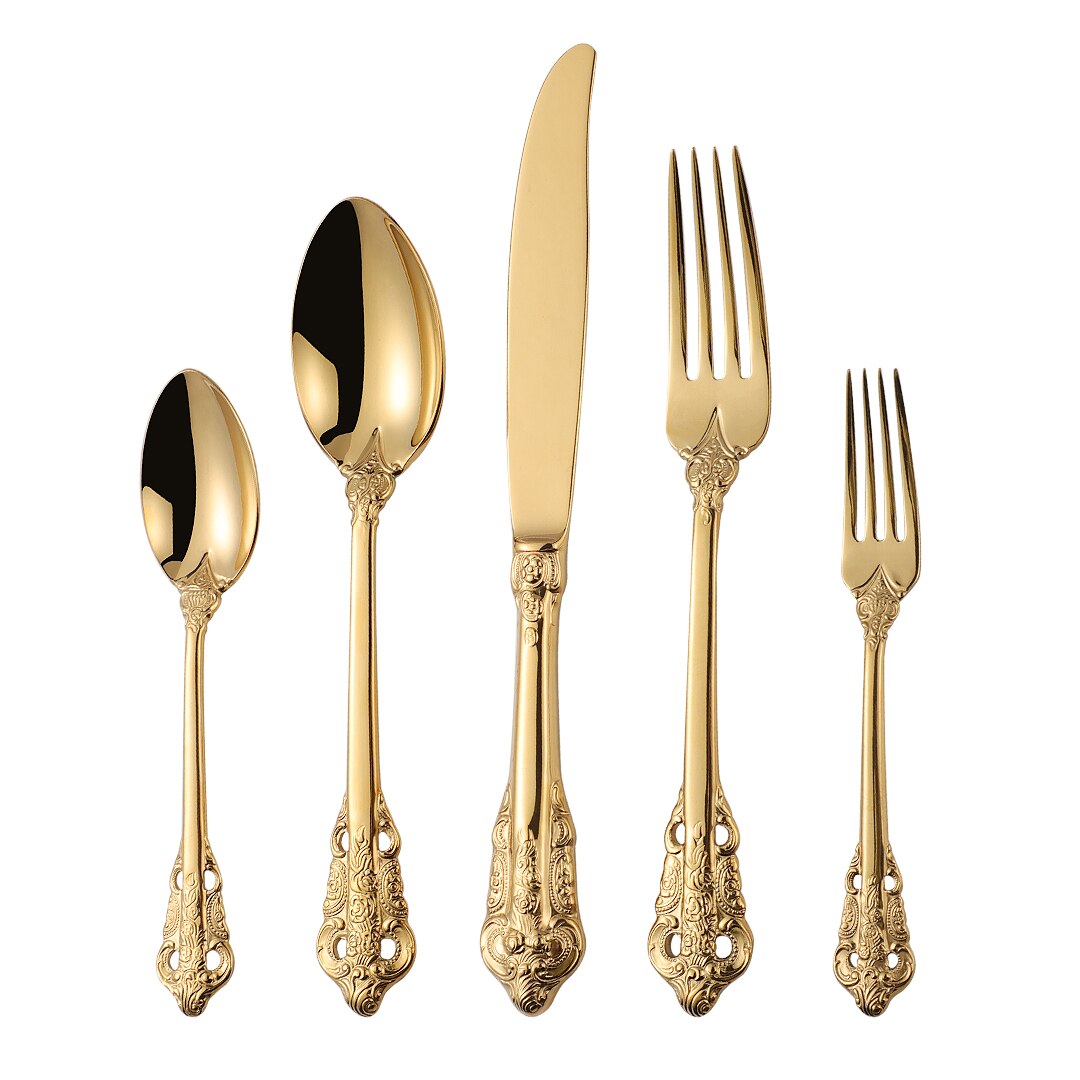 Keuken Bestek Set Goud Rvs Servies 5 Stuks Vork Me... – Grandado