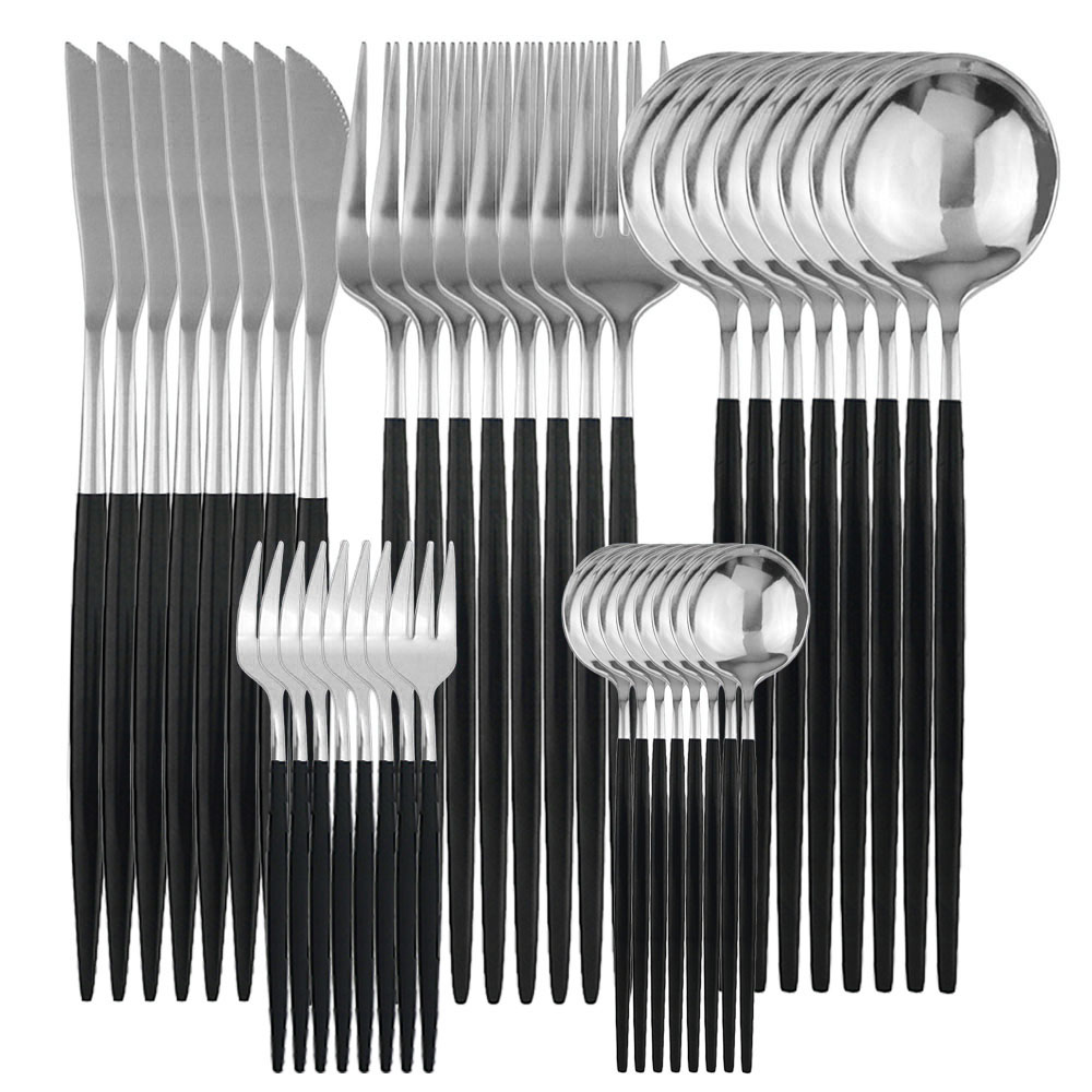 40Pcs Black Gold Cutlery Set Stainless Steel Dinne... – Vicedeal