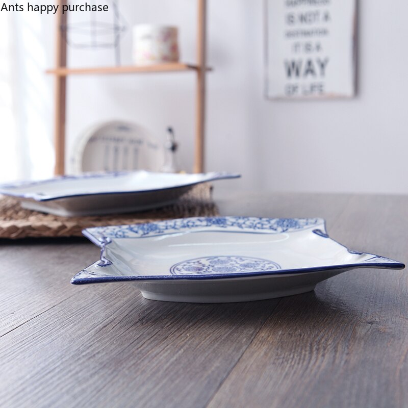 Hand Painted Blue and White Ceramic Plate Fruit Sa... – Grandado