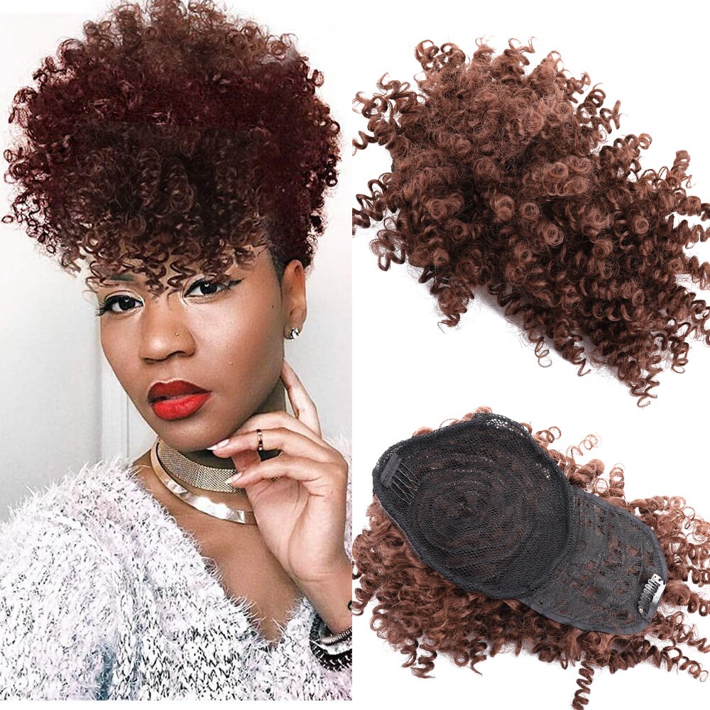Korte Kinky Krullend Chignon Met Pony Synthetisch ... – Vicedeal