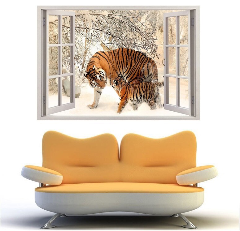 3D Window Stickers Winter Tigers Animal Wall Decal... – Grandado