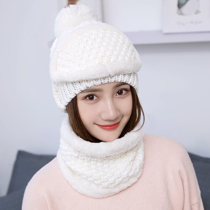 Knitted Hat Scarf Mask Cap Plush Woolen Cap Korean... – Grandado