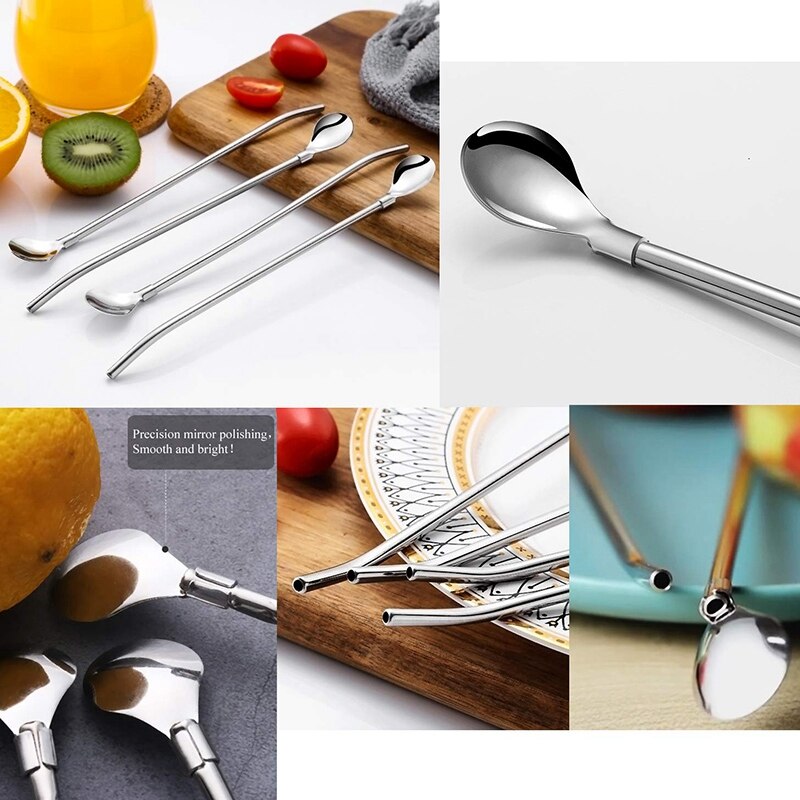 Reusable Spoon Drink Straws Value Pack 6Pcs with 2... – Grandado