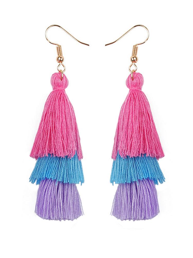 Layered Tassel Earrings Gradient Color Dangle Earr... – Vicedeal