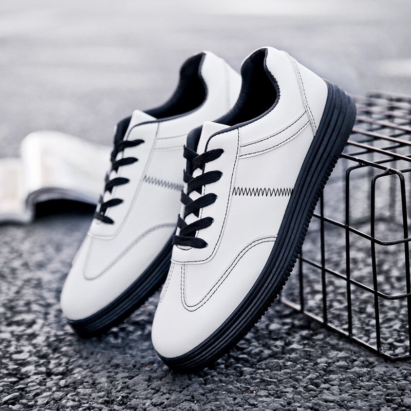 Mænd hvide flade sko snøre behagelig sneaker til m... – Grandado