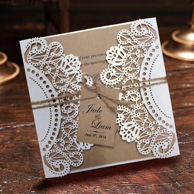 Wedding Invitation, White Lace Invitation Cards - ... – Vicedeal