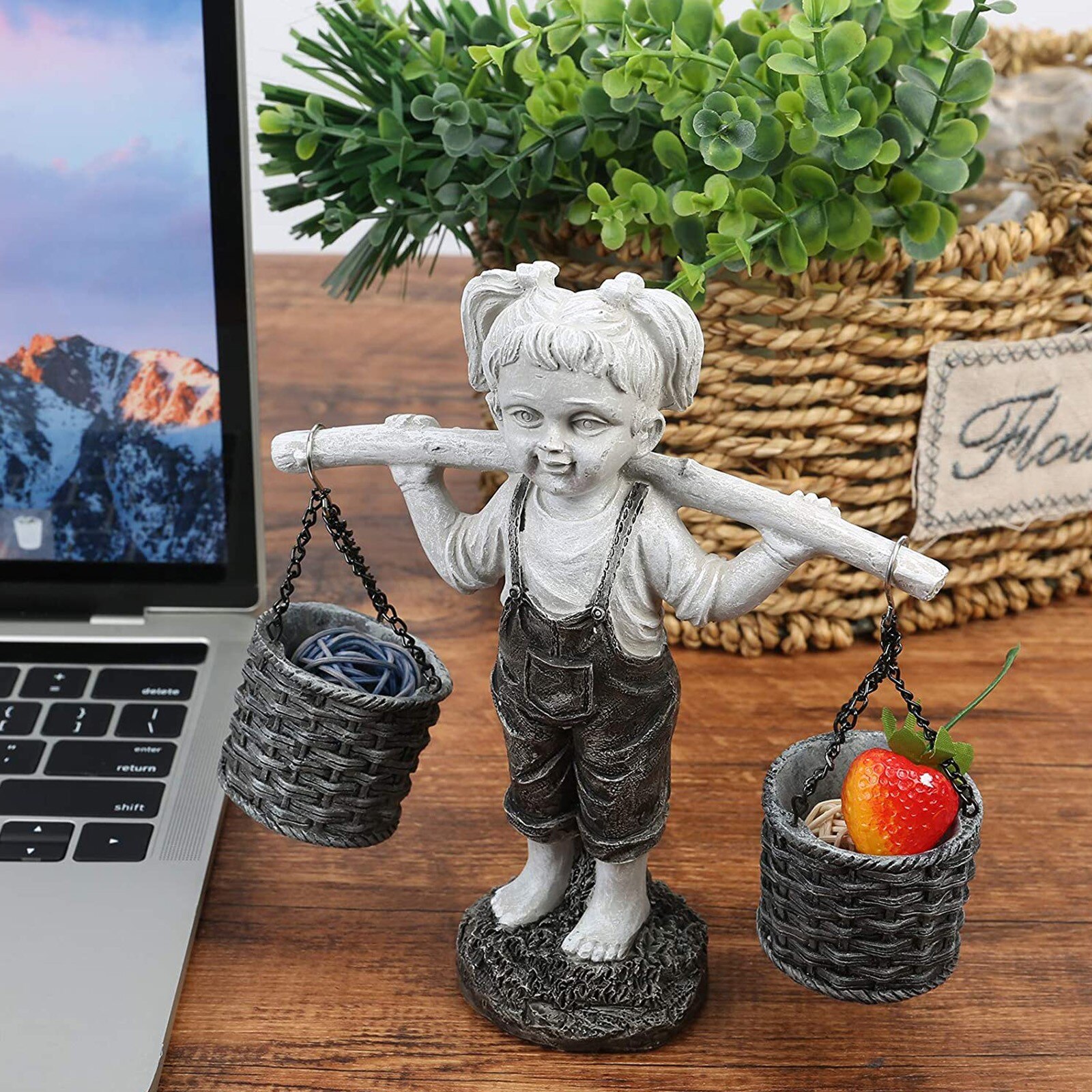 Courtyard Art Little Girl Giving Flowers Garden St... – Grandado