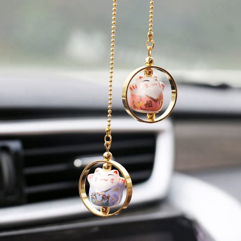 Lucky Cat Car Accessories Ceramic Statue Pendant C... – Grandado