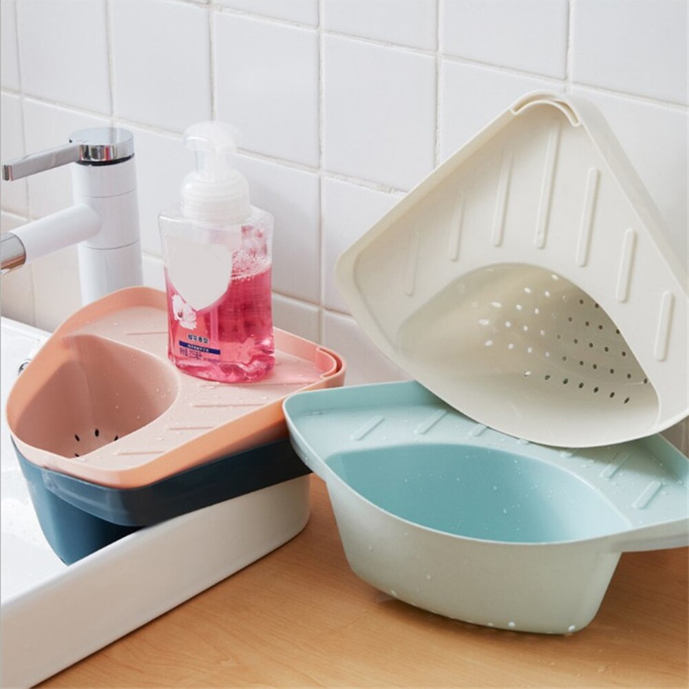 Kitchen Sink Triangular Waste Storage Holder Drain Shelf Corner Mounted ...