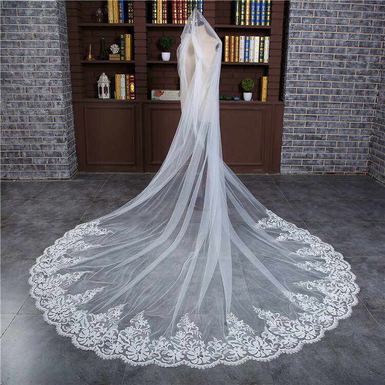 3 M Wedding Veil Cathedral One Layer Lace Applique... – Grandado
