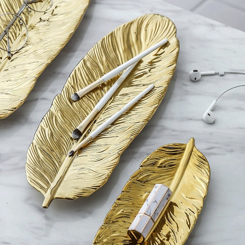 LBER Golden Leaf Shaped Storage Plate Ceramic Plat... – Grandado