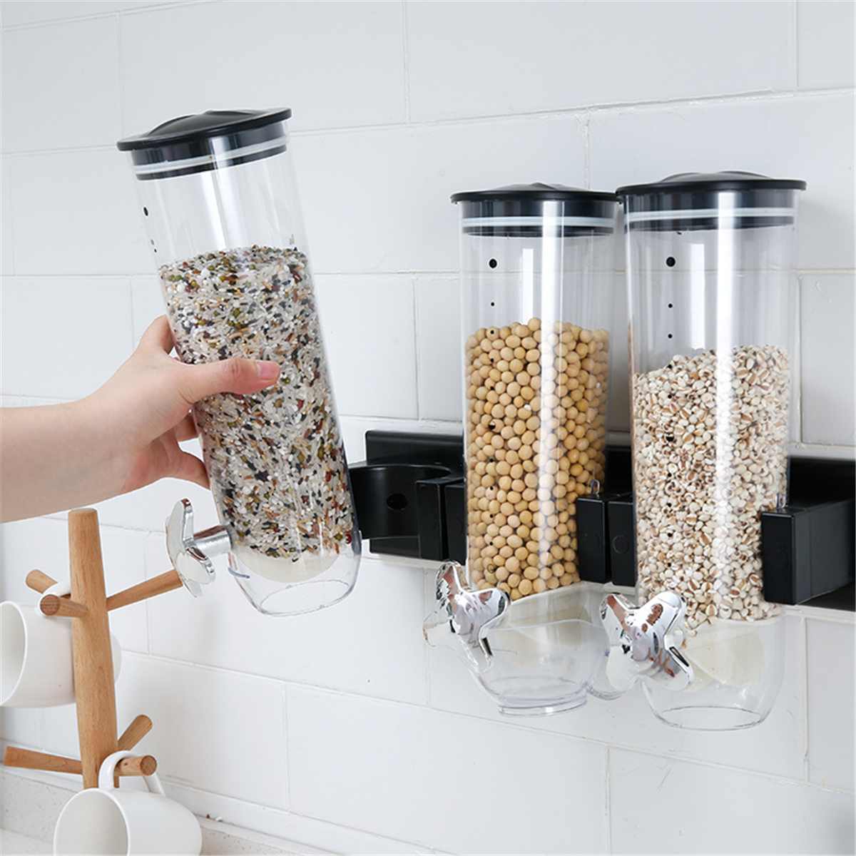 Space-Granola-Dispenser-Wall-Nuts-Dispenser-Triple... – Grandado
