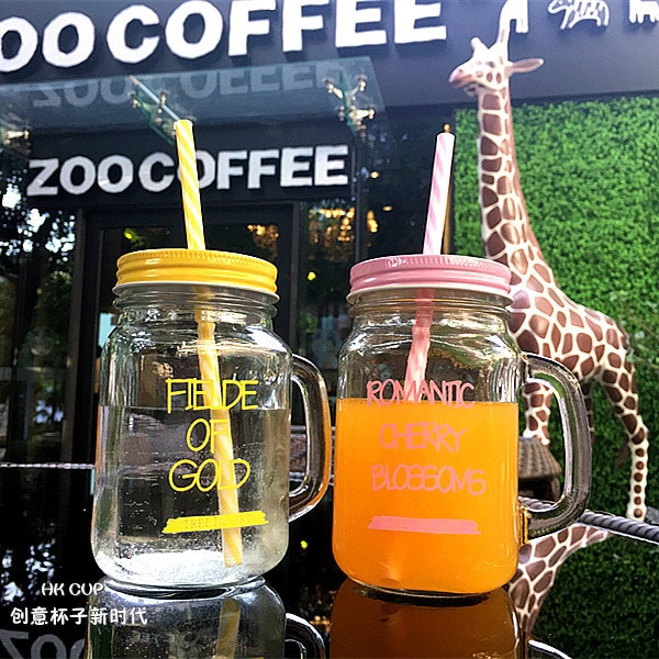 450ml Colorful Glass Mason Jar Mug with Lid and St... – Grandado