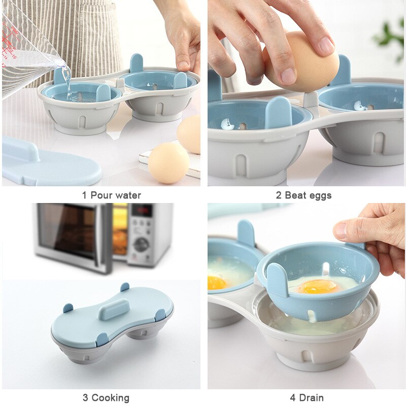 2 Cavity Microwave Egg Steamer Poachers Box Tray K... – Grandado