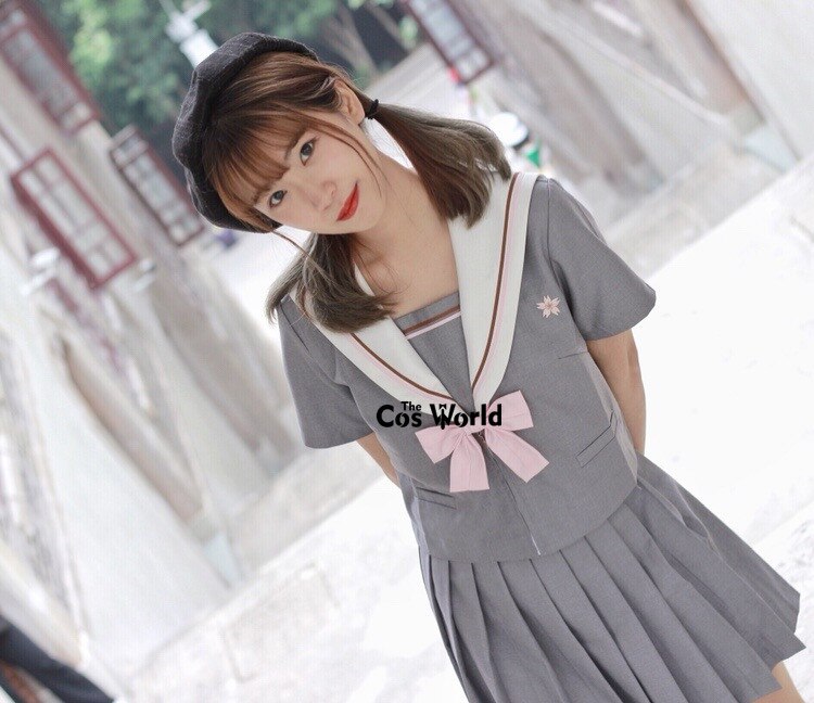 [Mount Sakura] Gray Summer Navy Sailor Suit Tops S... – Vicedeal