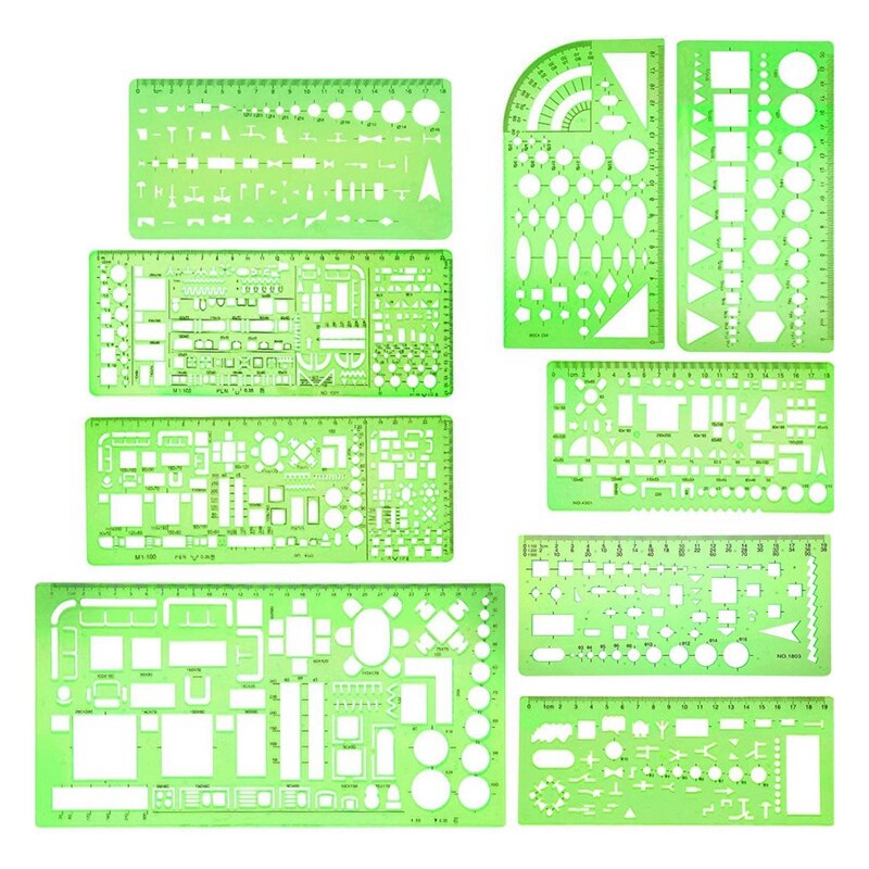 9 Pieces Geometric Drawing Templates Green Buildin... – Grandado