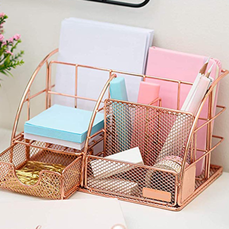 Rose Gold Ladies Desktop Storage Box, Multi-Purpos... – Grandado