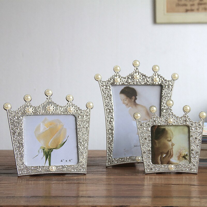 European Crown Metal Photo Frame Pearl Set Wedding... – Grandado