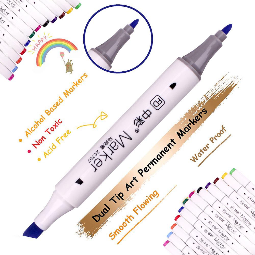 12 Colours Dual Tips Permanent Marker Pens Art Mar... – Grandado