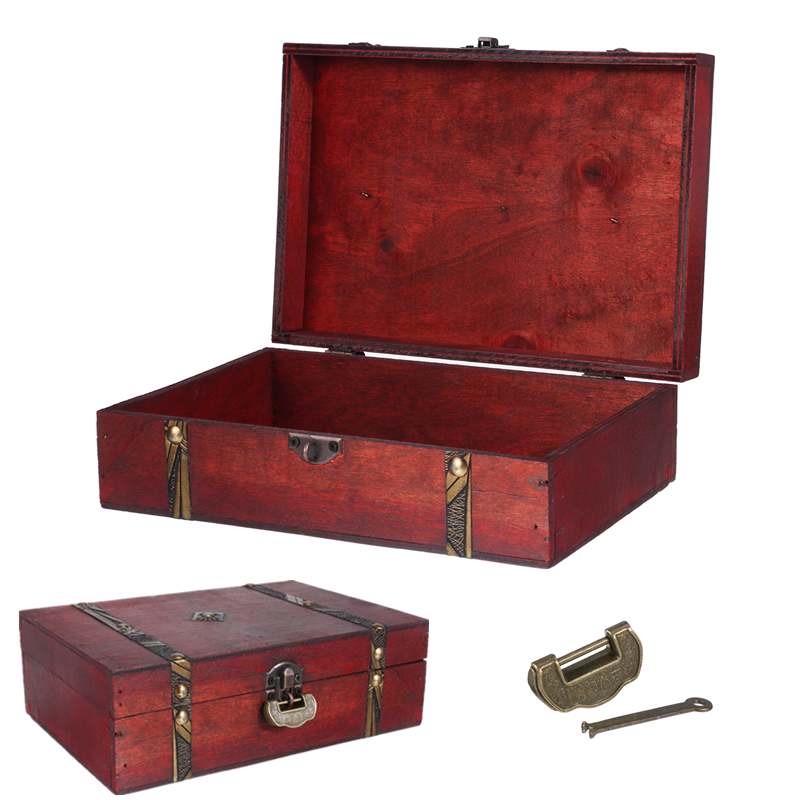 Vintage Treasure Chest Wooden Storage Box with Min... – Grandado