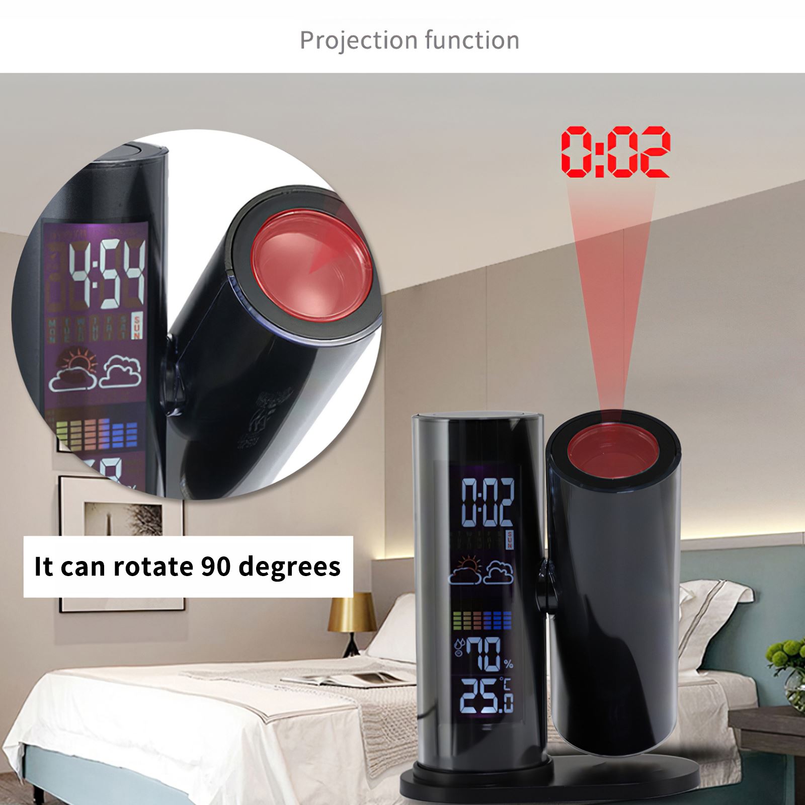 Adjustable Projection Clock Intelligent Weather Te... – Grandado