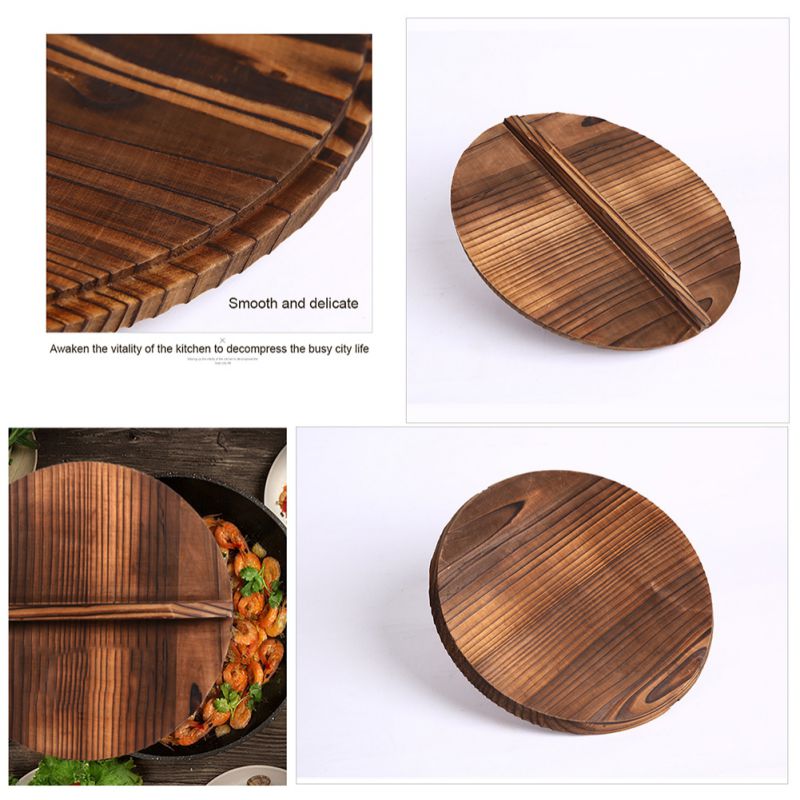 Natural Wooden Pot Cover Pan Lid With Large Handle... – Vicedeal