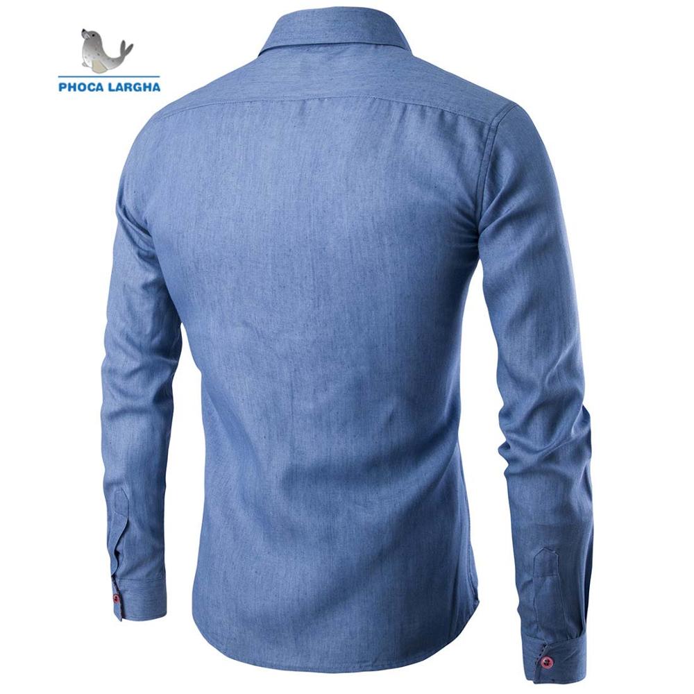 Mens Long Sleeve Solid Denim Dress Shirt with Left... – Grandado