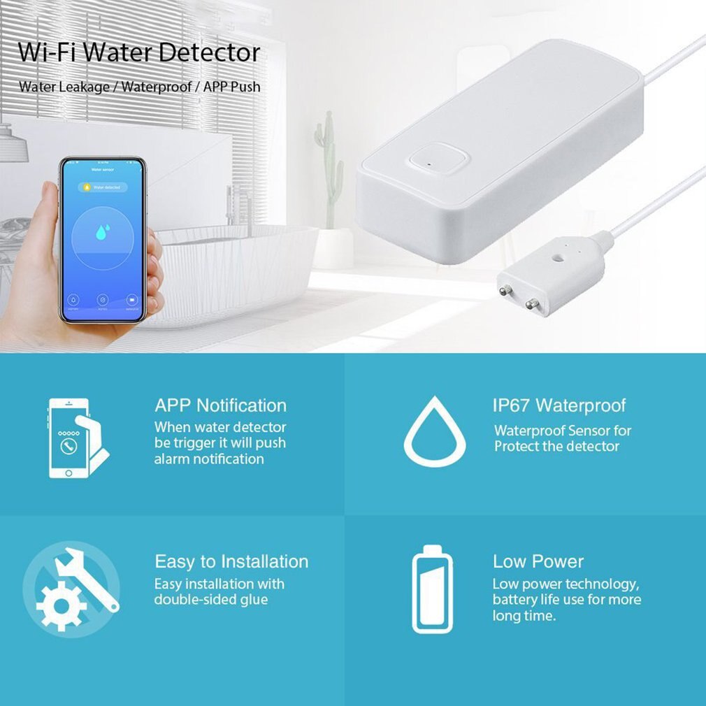 WIFI Water Leak Sensor,Flood Leakage Level Alarm D... – Vicedeal