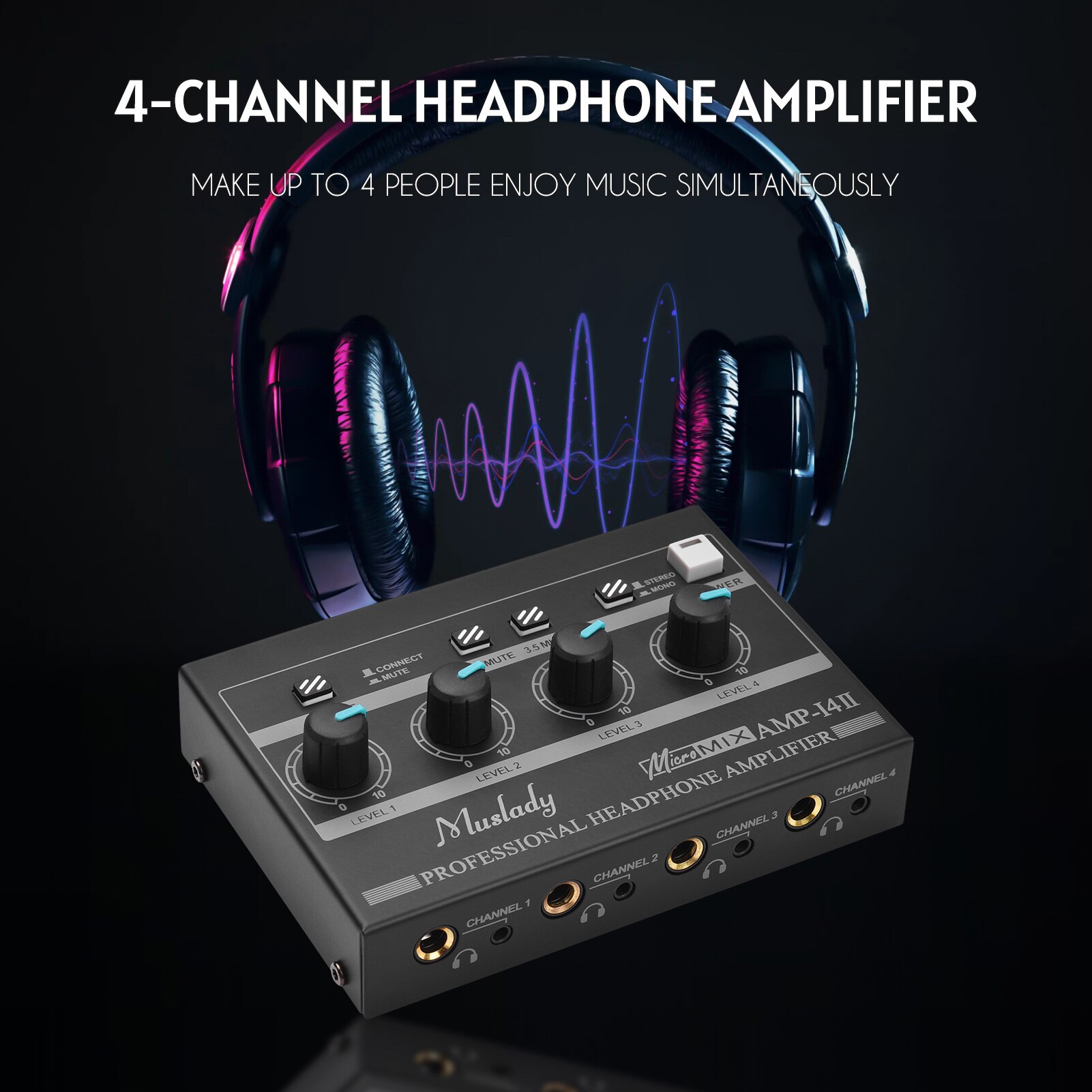 Muslady AMP-14 4-Channel Headphone Amplifier Compa... – Grandado