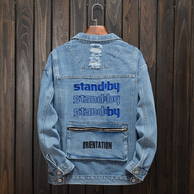 Slim Jeans Jacket For Male Hip Hop High Street Spr... – Grandado