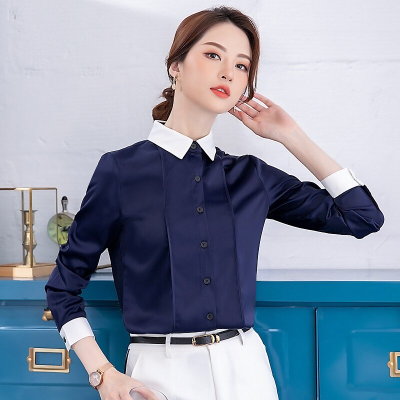 Kvinder skjorte slank forår efterår langærmet krav... – Grandado