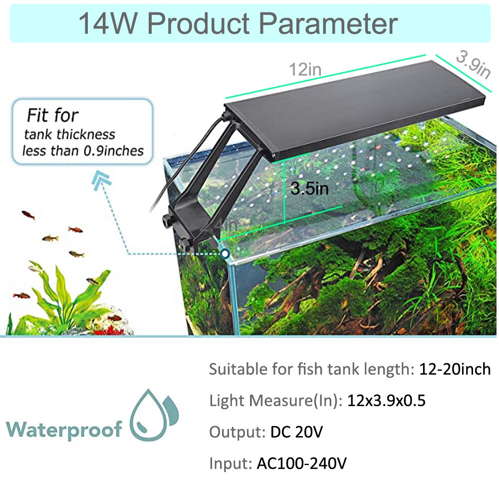 Full Spectrum Fish Tank Clip on Light 14W with Ext... – Grandado
