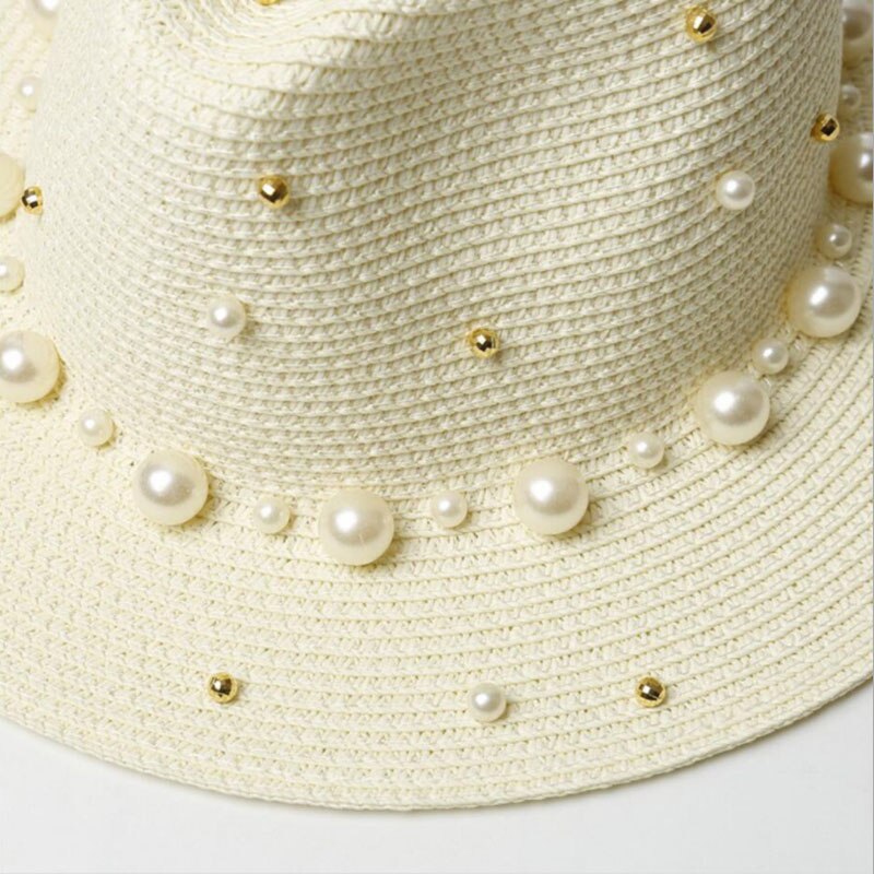 Ymsaid Summer British pearl beading flat brimmed s... – Vicedeal