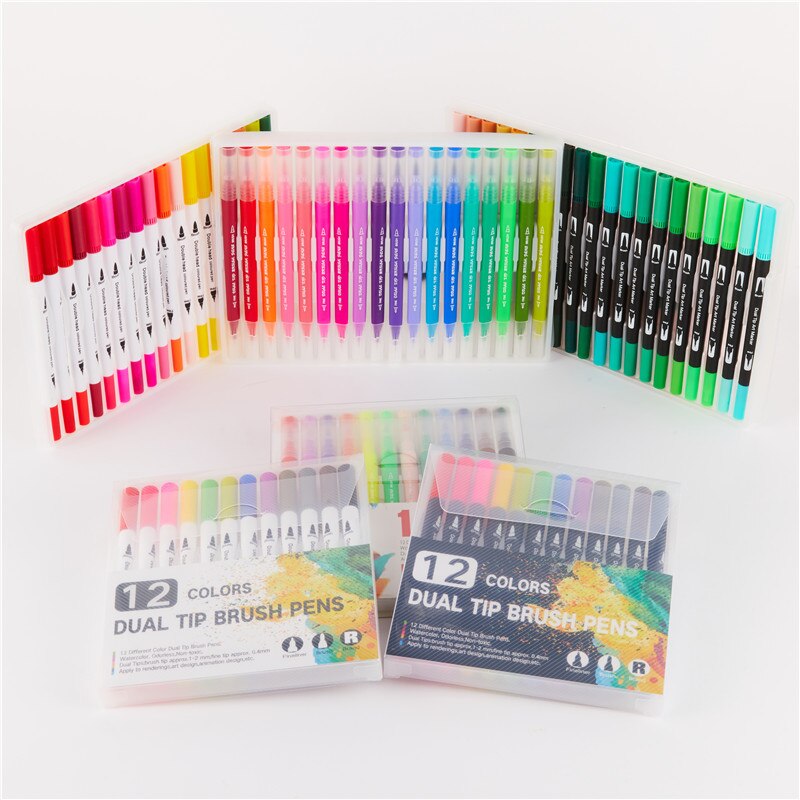 12PCS Colors FineLiner Dual Tip Brush Pens Drawing... – Vicedeal