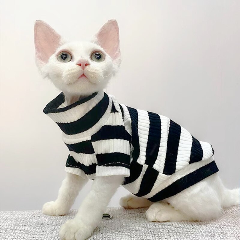 Autumn Spring Cat Clothes Sphinx Striped Bottoming... – Vicedeal