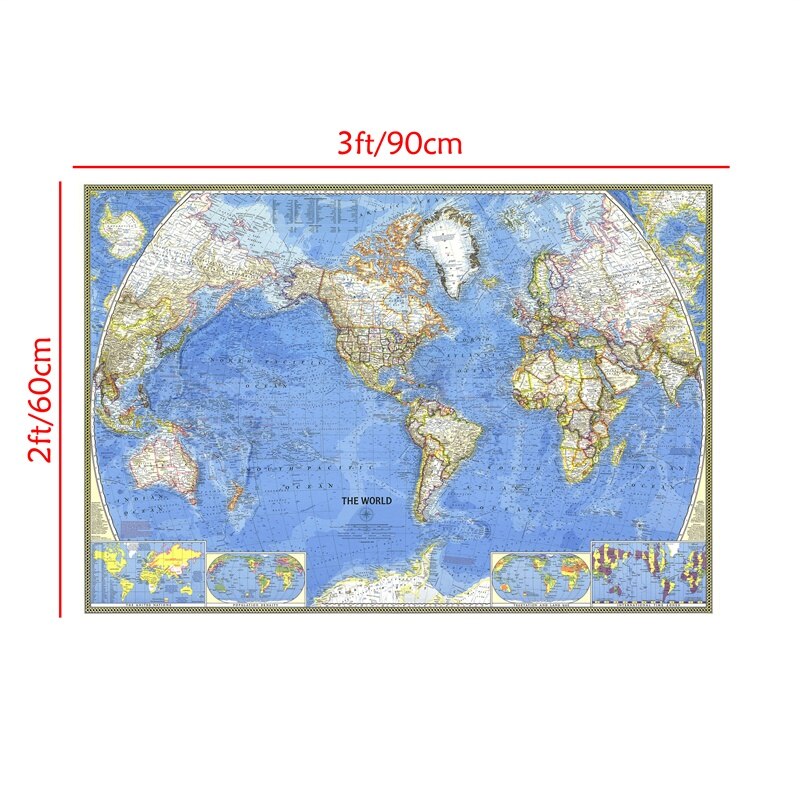 1965 The World Map 90*60 Cm Vintage Wall Art Poste... – Grandado