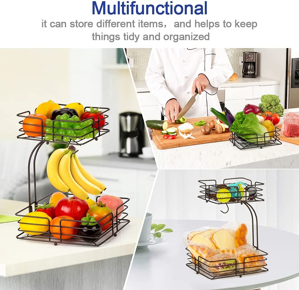 2 Tier Vierkante Fruitmand Keuken Organisator Opsl... – Vicedeal