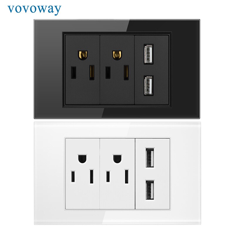 Wall plug socket US standard tempered glass panel ... – Grandado