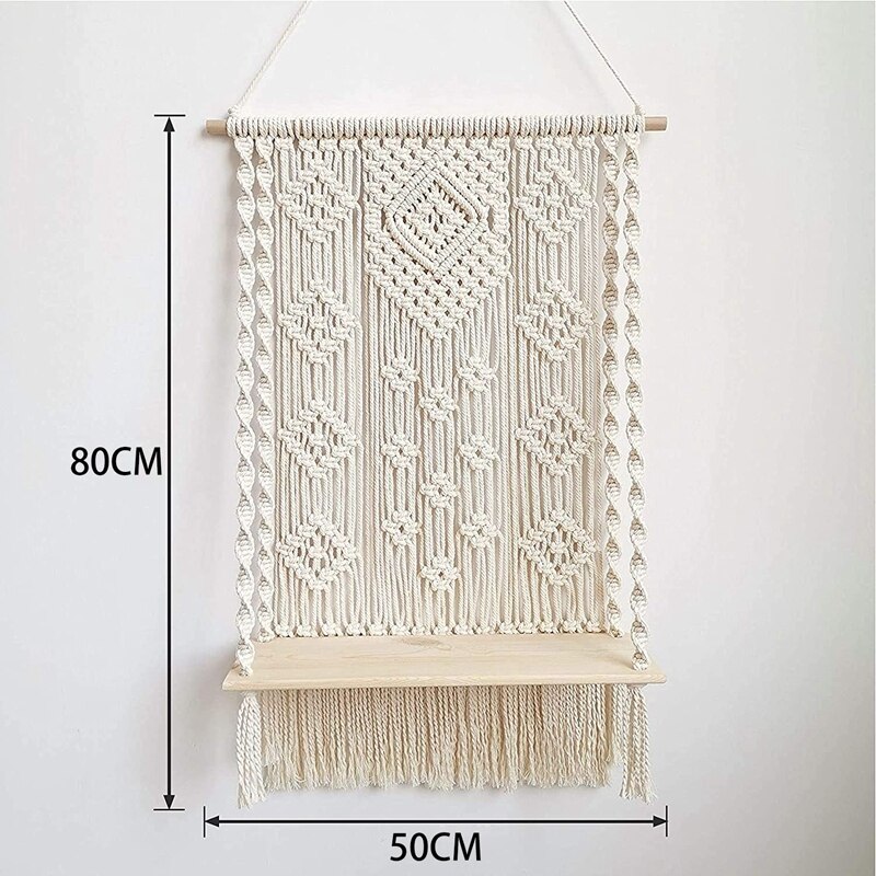 2 Piece Set of Macrame Wall Hanging Shelf for Plan... – Grandado