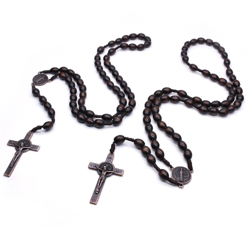 Jesus Wooden Prayer Beads Cross Woven Rope Catholi... – Vicedeal