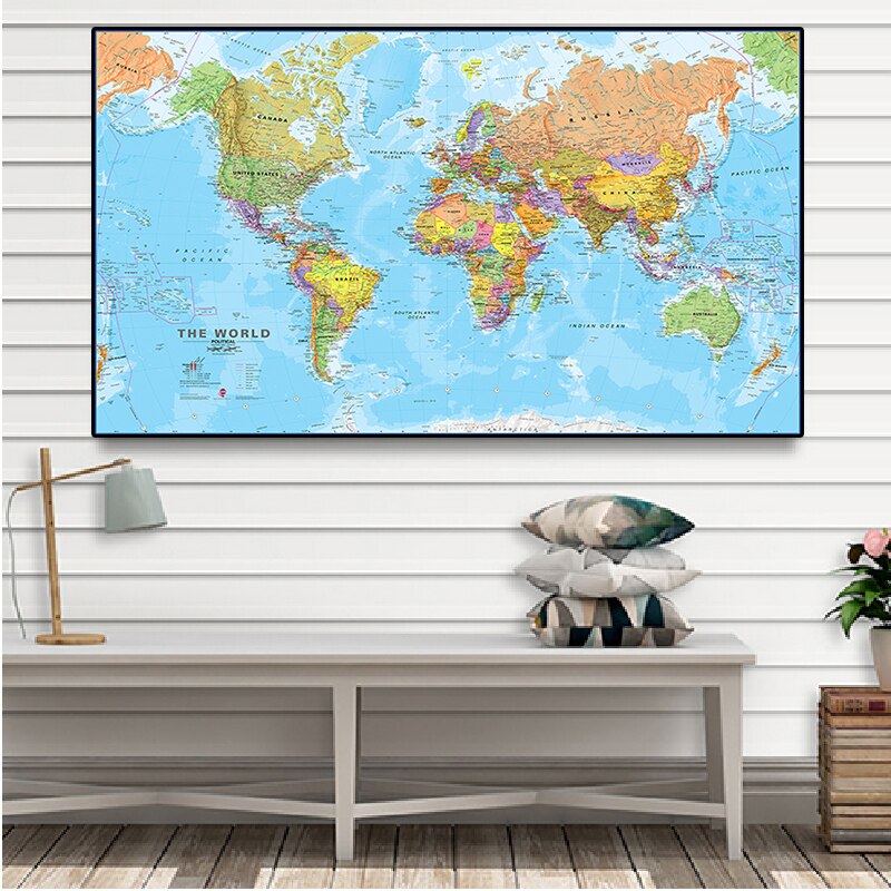 The World Political Map 225*150cm Non-woven canvas... – Grandado