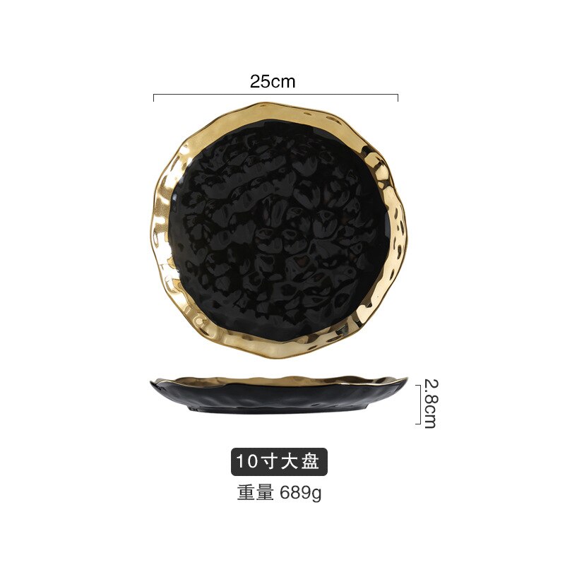 Delicate Wave Gold Rim Ceramic Dinner Plate Brief ... – Grandado