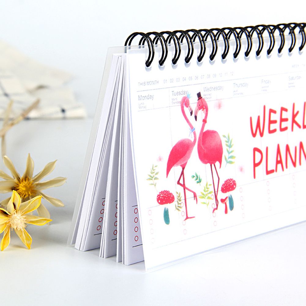 Cartoon Flamingo Elephant Weekly Daily Planner Not... – Grandado